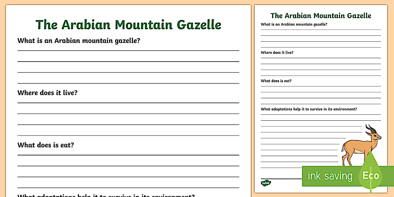 Editable Arabian Mountain Gazelle Writing Template - Twinkl