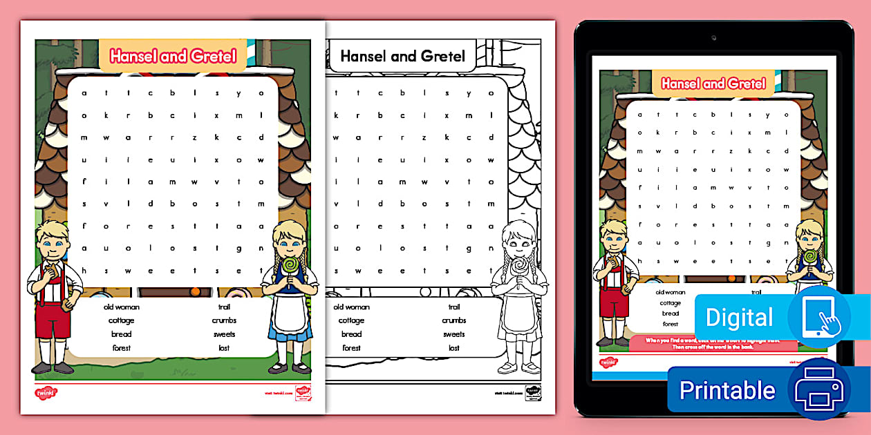 Hansel and Gretel Fairy Tale Word Search for K-2nd Grade
