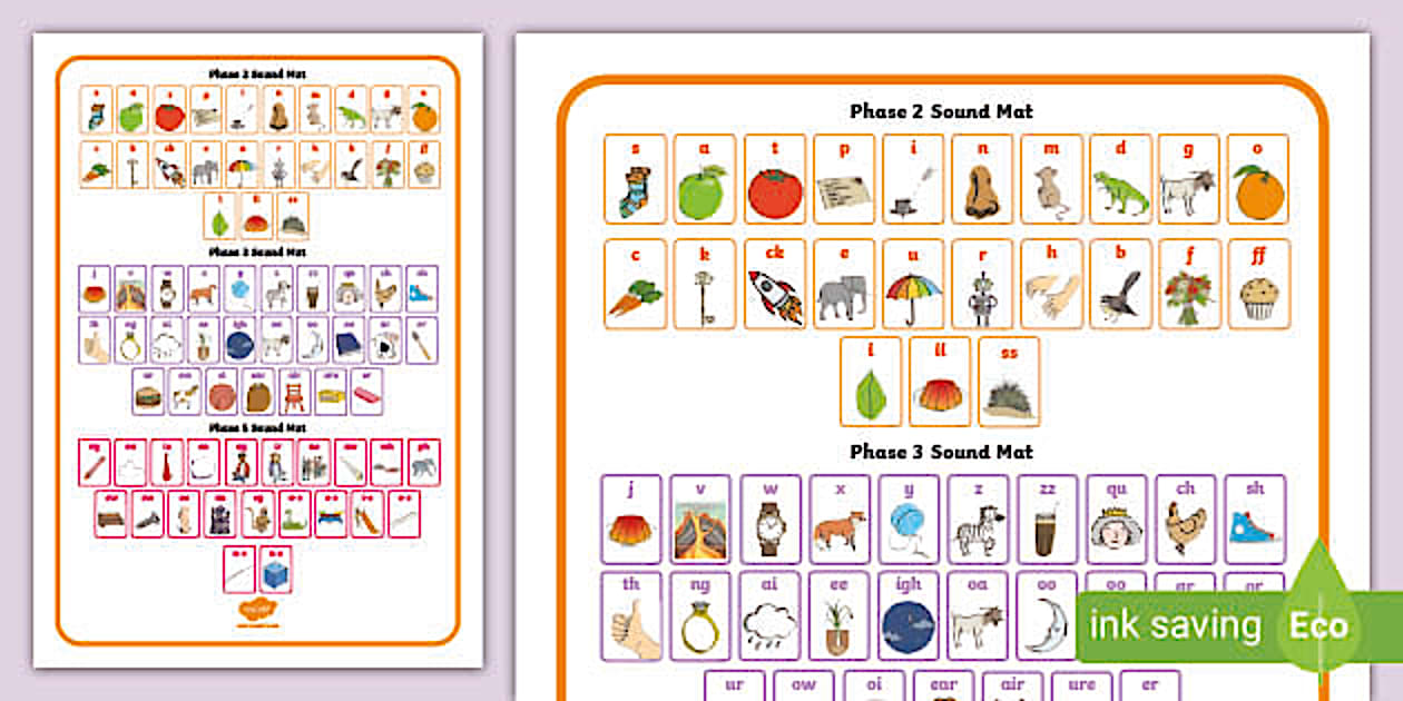Black and White Phase 2, 3 and 5 Phonemes Sound Mat - Twinkl