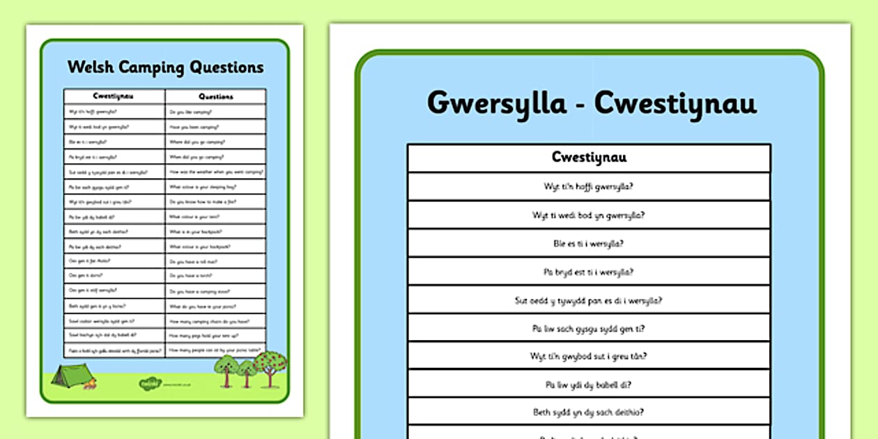 Dyslexic Welsh Camping Vocabulary Questions (teacher made)