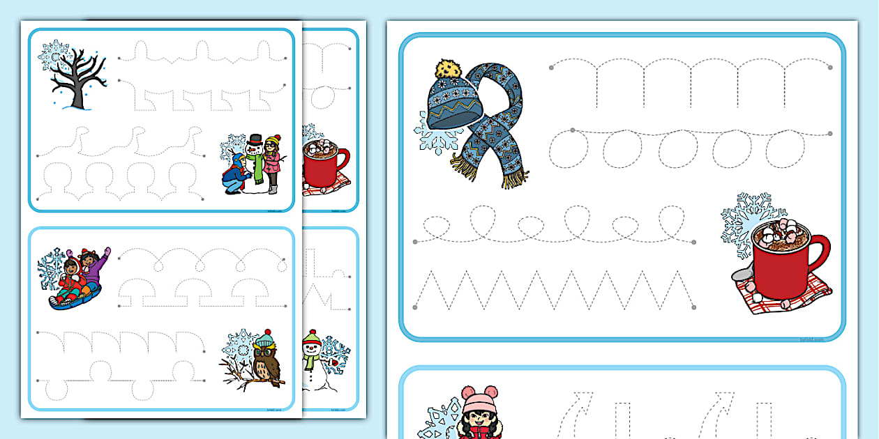 Winter Pencil Control Flashcards (teacher made) - Twinkl