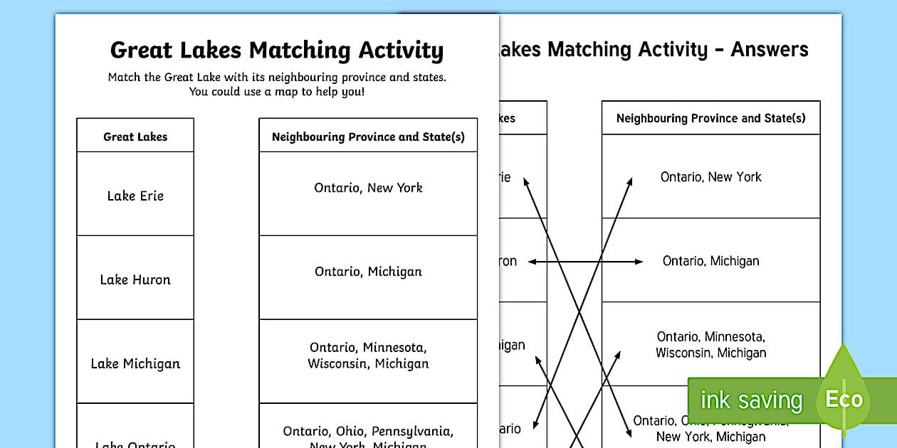 Great Lakes Matching Activity (teacher made) - Twinkl