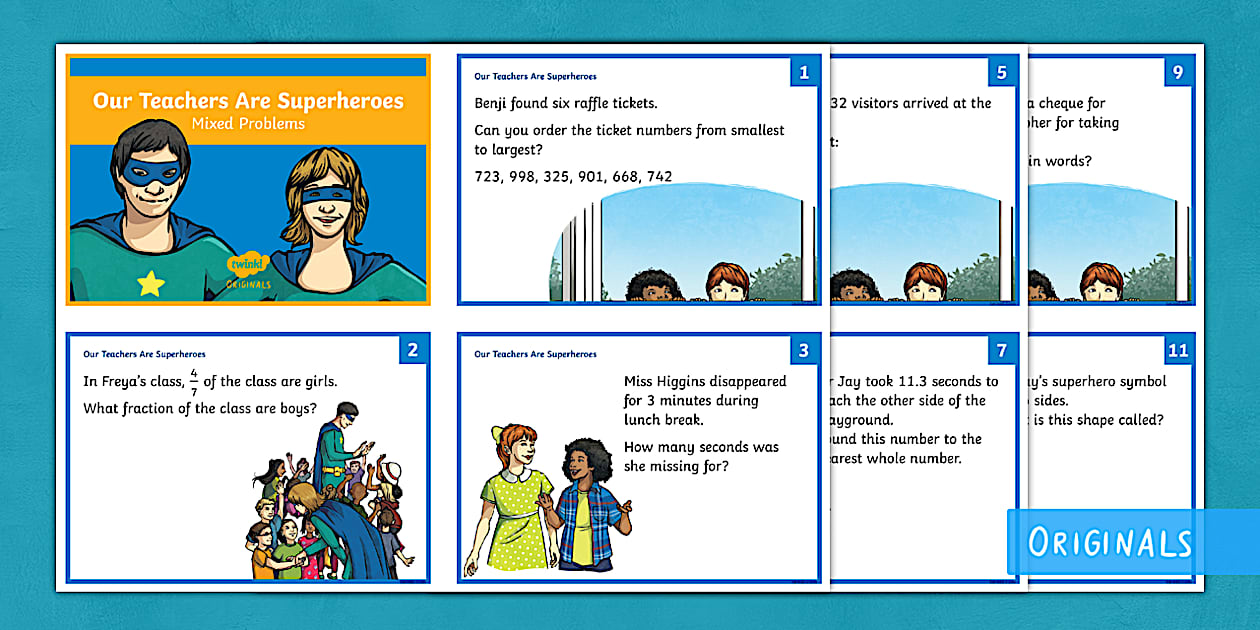 KS2 Superhero Story Mixed Maths Challenge Cards - Twinkl