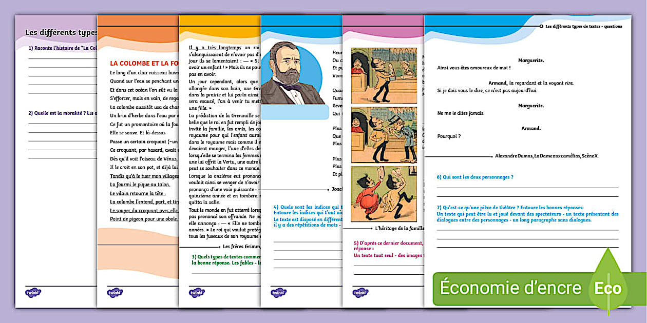 Les différents types de textes - questions - Twinkl