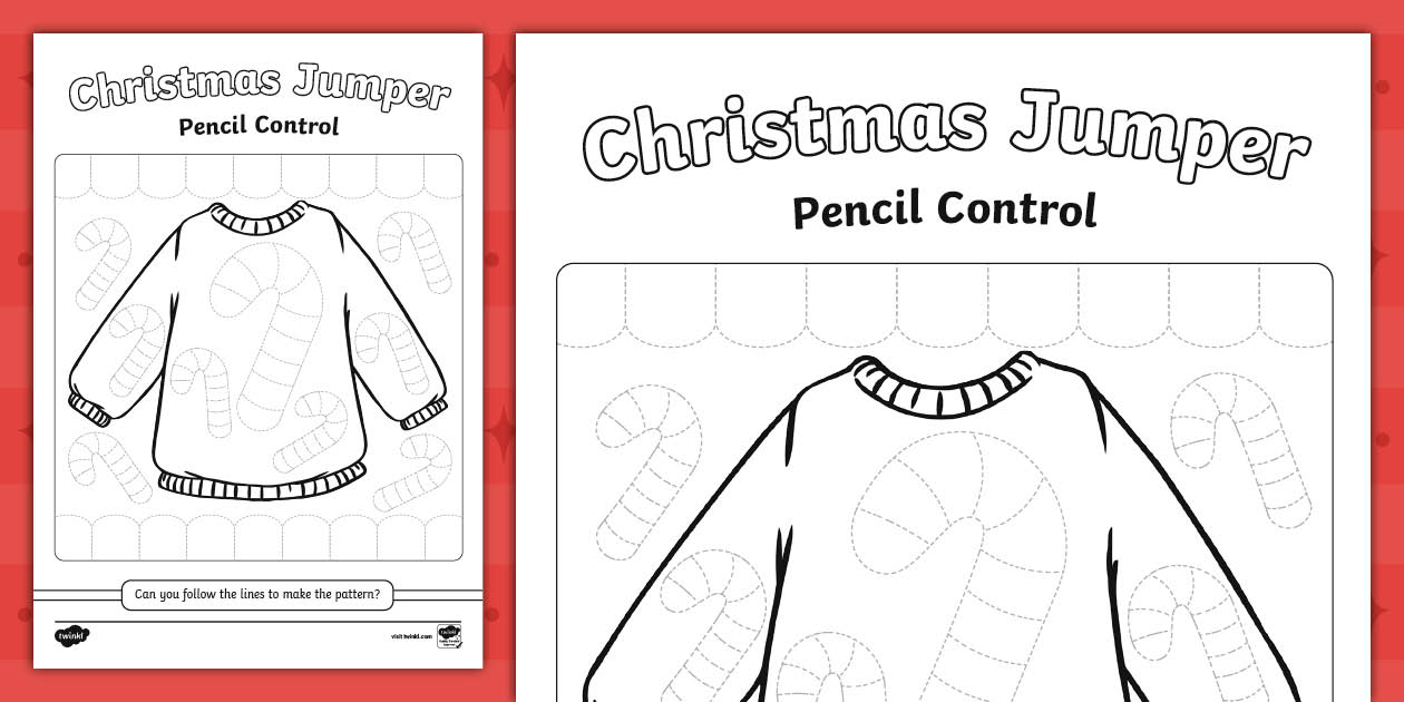 Candy Cane Jumper Pencil Control Pattern Worksheet