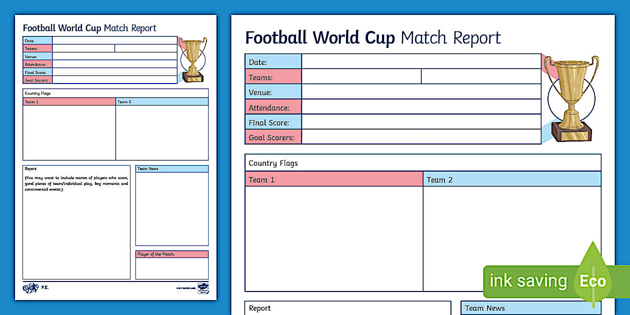 World Cup Match Report Worksheet (teacher made) - Twinkl