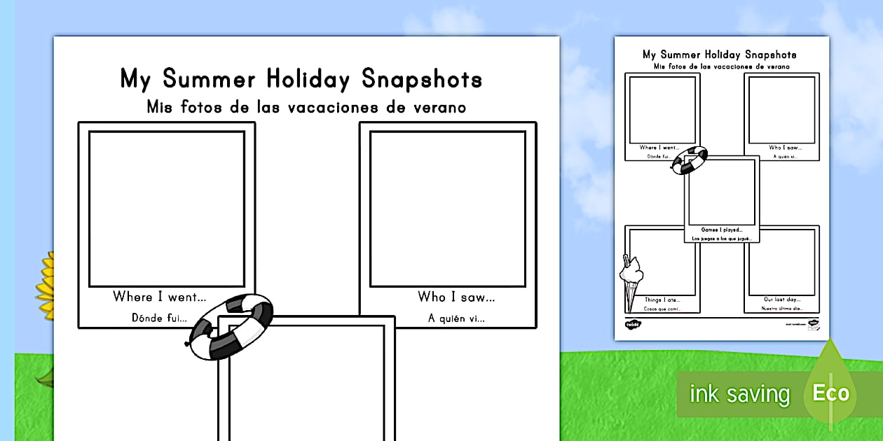 Summer Holiday Selfies Writing Template English/Spanish
