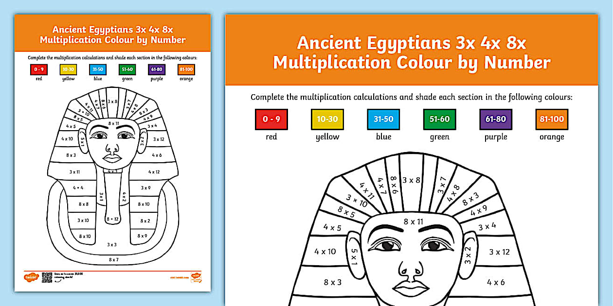 👉 Ancient Egyptians 3x 4x 8x Multiplication Colour by Number