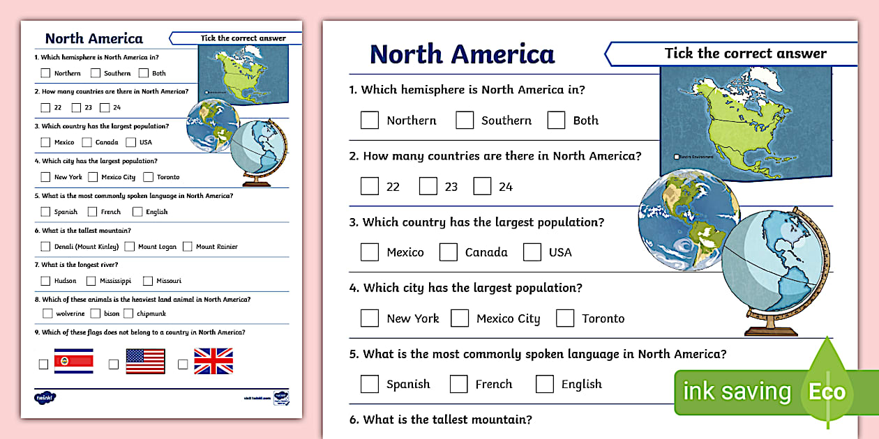 North America Paper Quiz (teacher made) - Twinkl