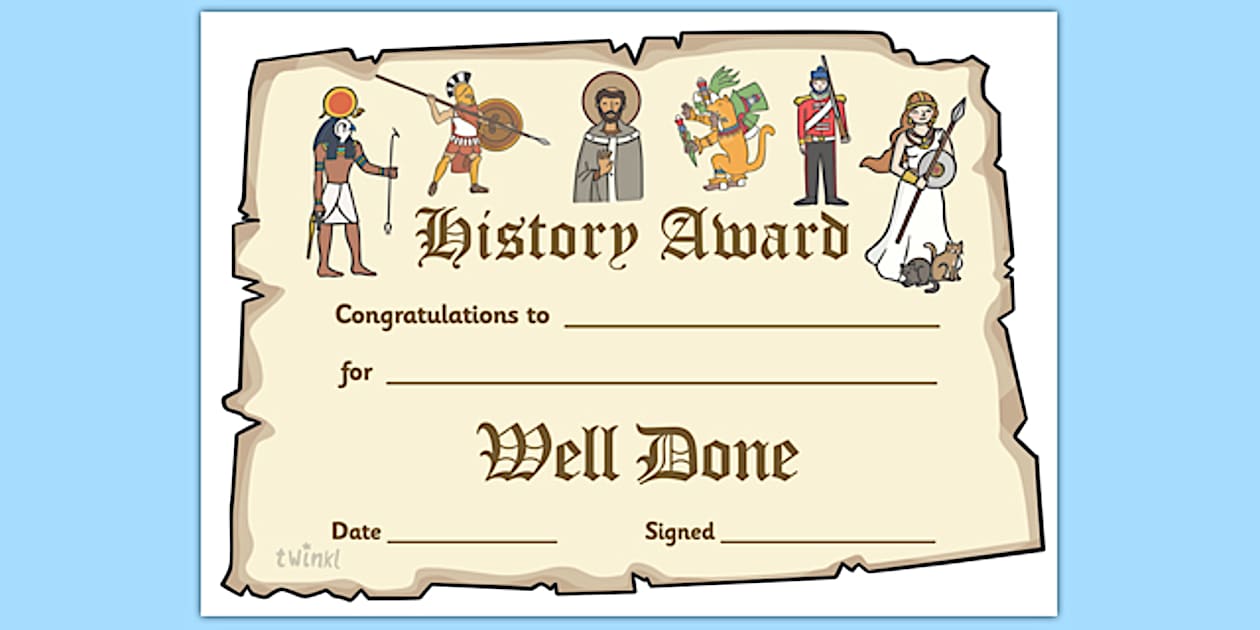 Editable History Award Certificate (teacher made) - Twinkl