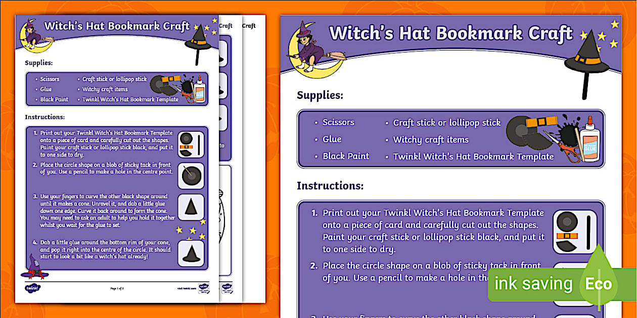 Witch Hat Bookmark Craft (teacher made) - Twinkl