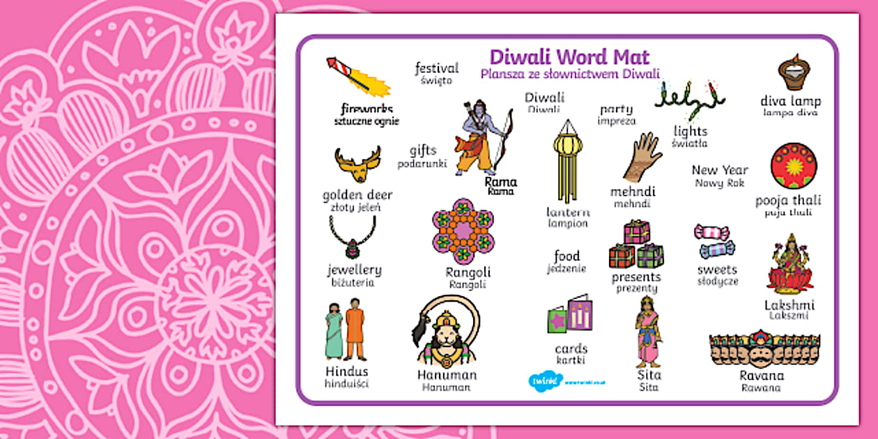 Diwali Word Mat English/Polish (teacher made) - Twinkl