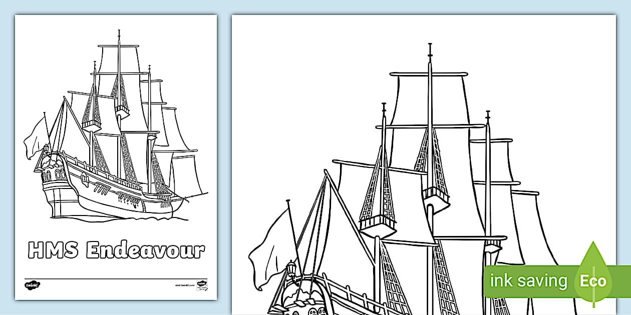 HMS Endeavour Colouring Page (teacher made) - Twinkl