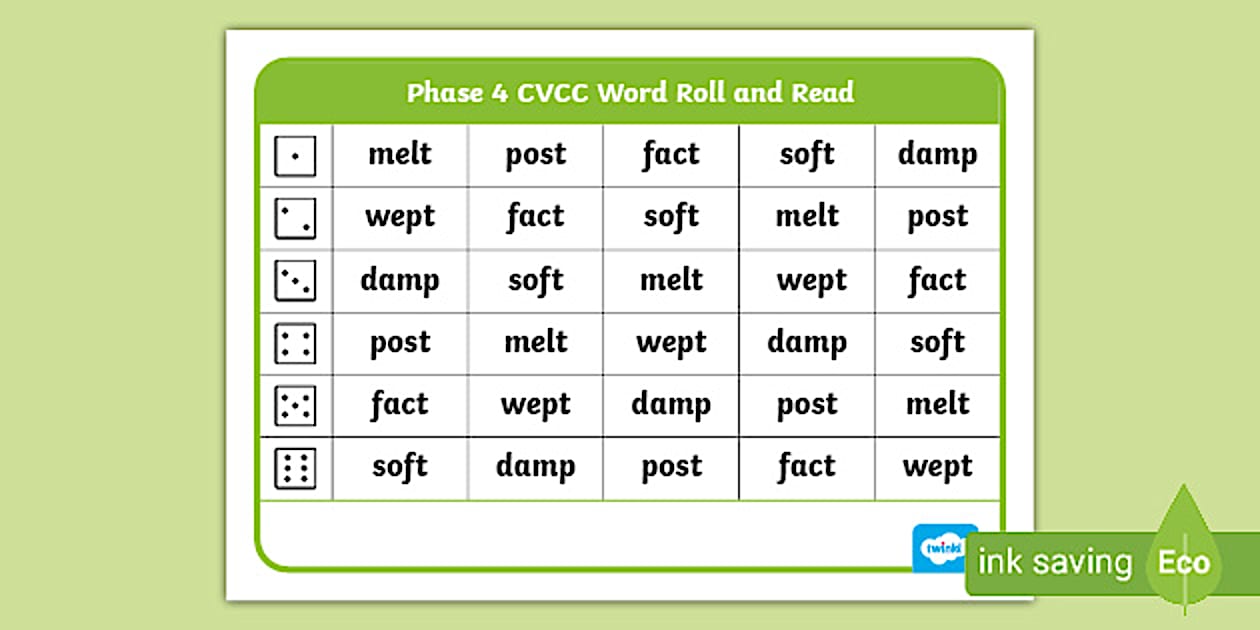 Phase 4 CVCC Word Roll and Read Mat 1 (teacher made)