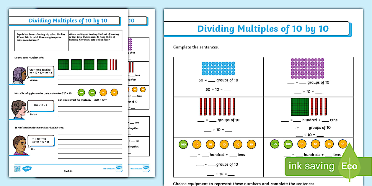 👉 KS2 Dividing Multiples of 10 by 10 Activity Sheet