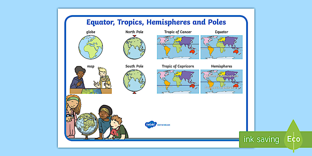 SA Equator, Tropics, Hemispheres and Poles Word Mat - Twinkl