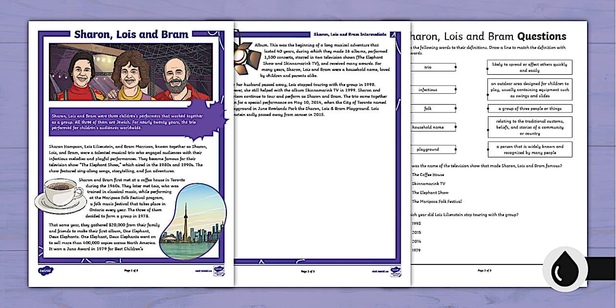 Sharon, Lois and Bram Intermediate Reading Comprehension