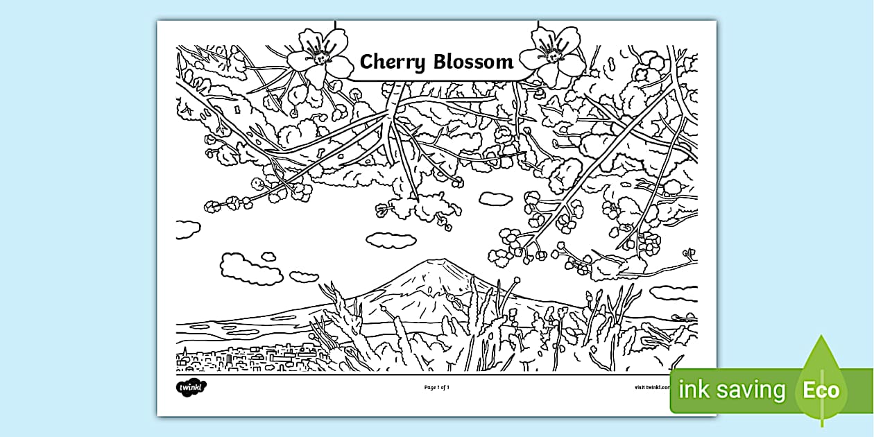 Cherry Blossom Colouring Page (teacher made) - Twinkl