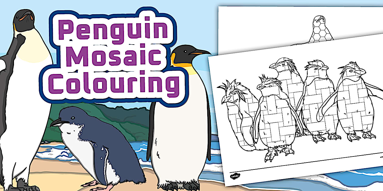 Penguin Mosaic Colouring Sheets