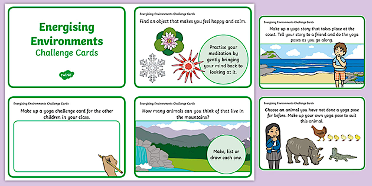 Yoga for Wellbeing - KS1 Energising Environments - Challenge Cards