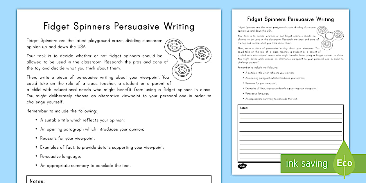 Fidget Spinners Persuasive Writing (teacher made) - Twinkl