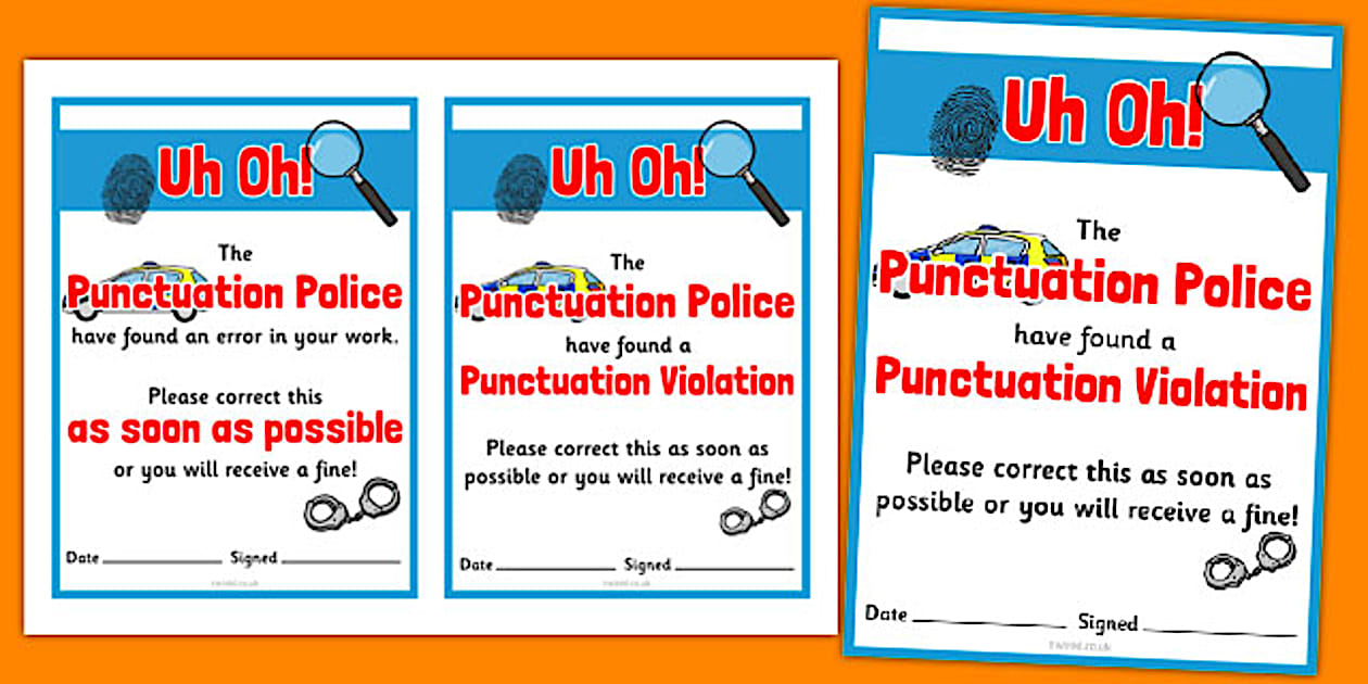 Editable Punctuation Police Correction Ticket - Twinkl