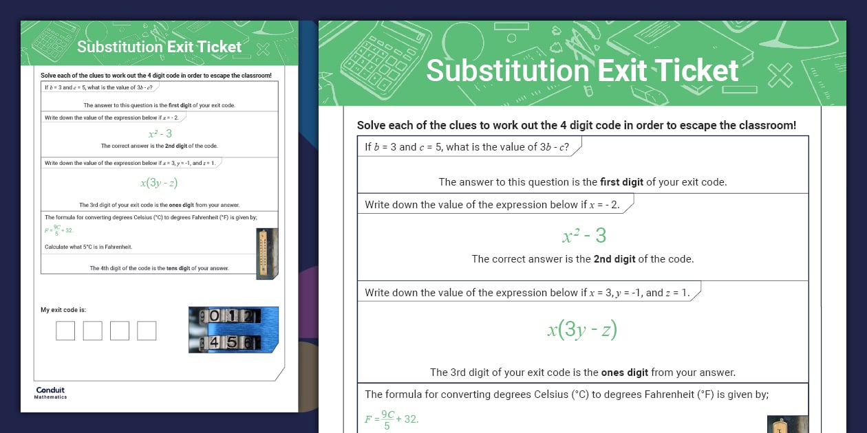Substitution Exit Ticket Question Activity (teacher made)