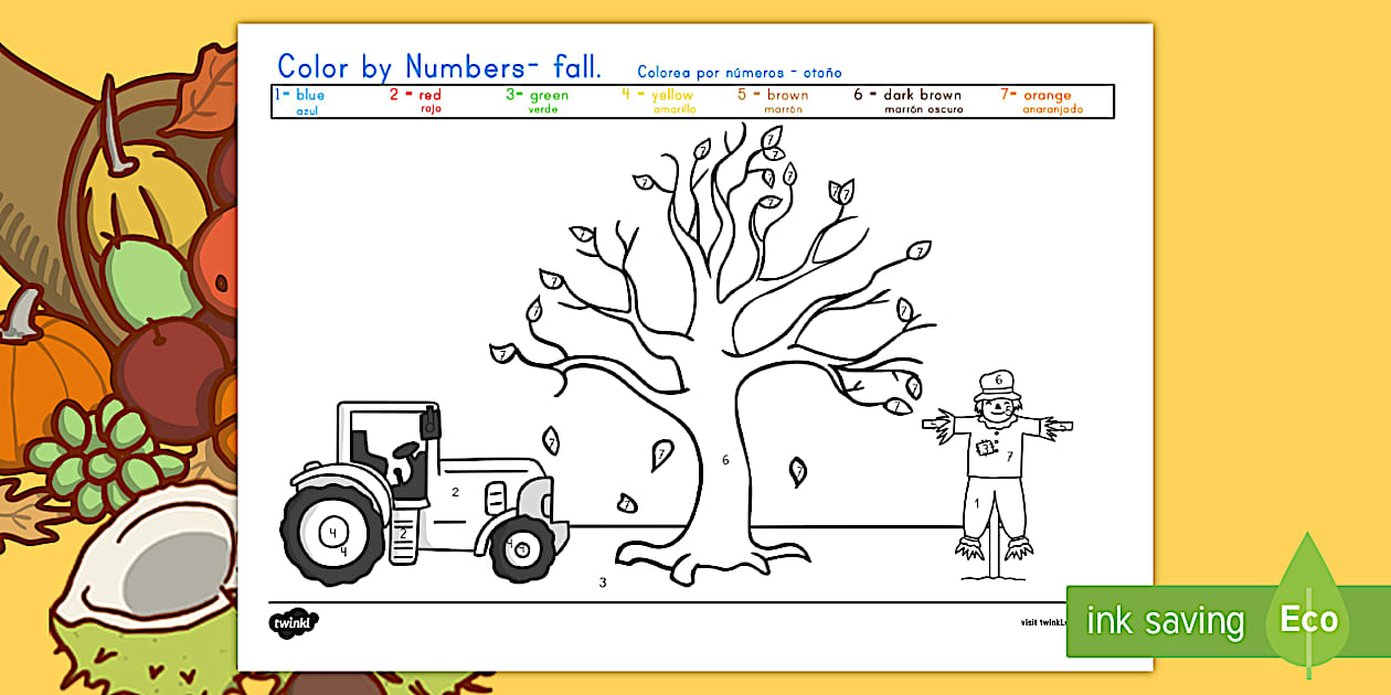 Autumn Themed Color by Numbers English/Spanish - Fall Themed Color by ...
