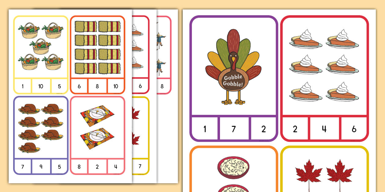 Thanksgiving Peg Counting Activity Cards (professor feito)