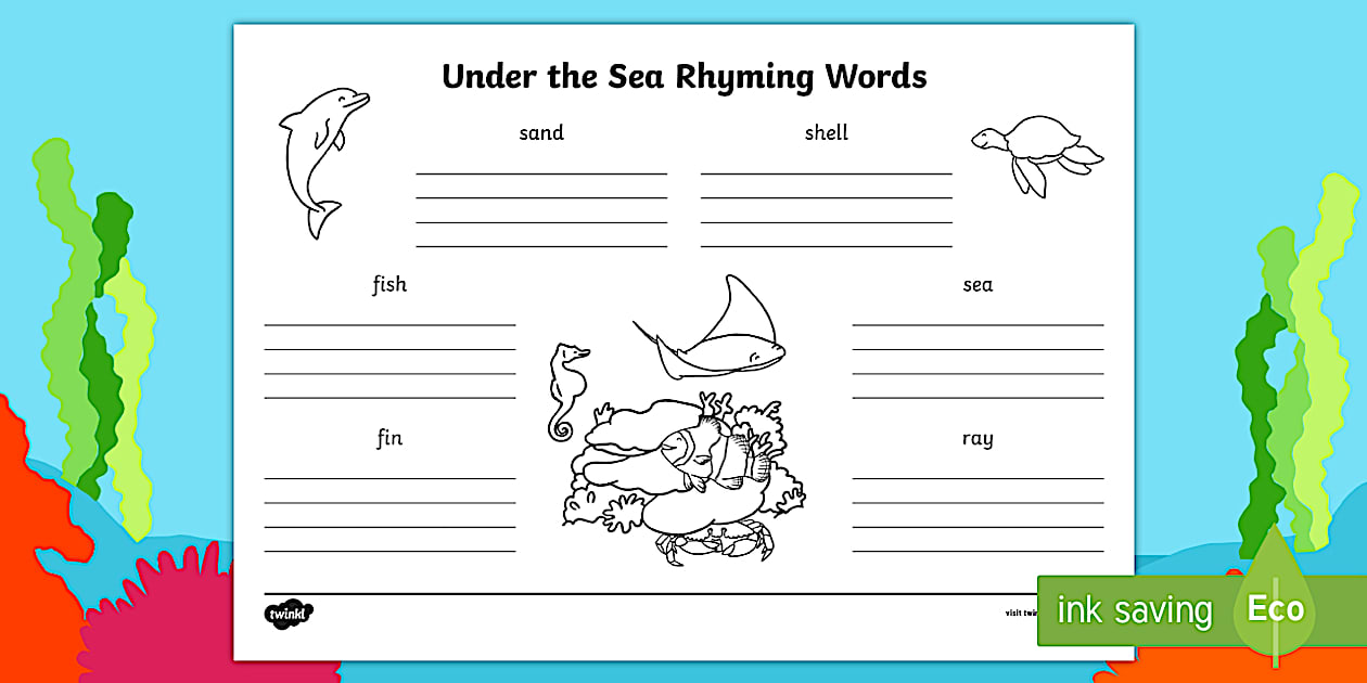 Under the Sea Rhyming Words Worksheet - English Resource - Twinkl
