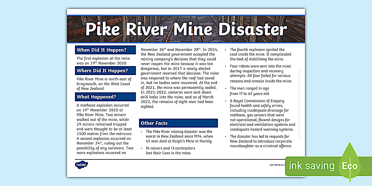 Pike River Coal Mine Explosion Fact File - Twinkl