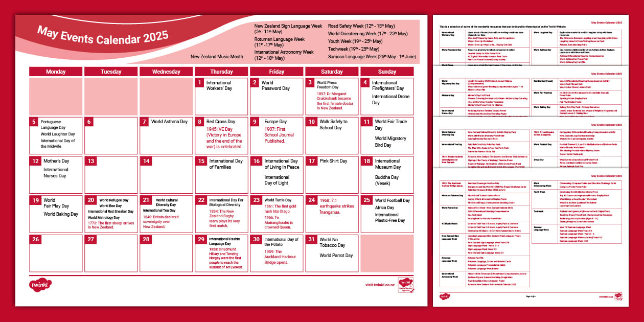 May Calendar of Events 2025 (teacher made) - Twinkl