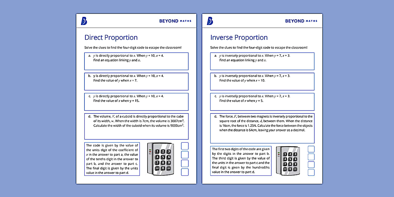 Escape the Room: Direct and Inverse Proportion Challenge Cards