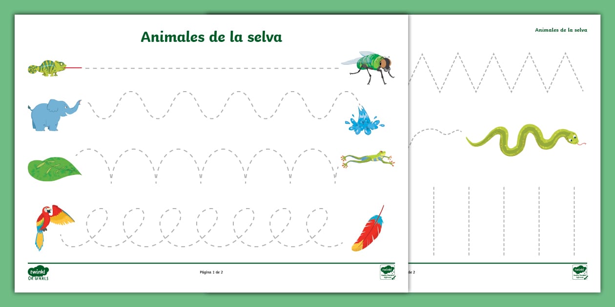 Actividad: control del lápiz - animales de la selva - Twinkl