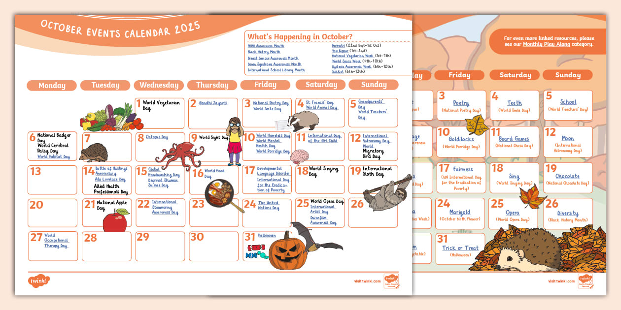October Events and Play-Along Calendar Pack (2025) - Twinkl