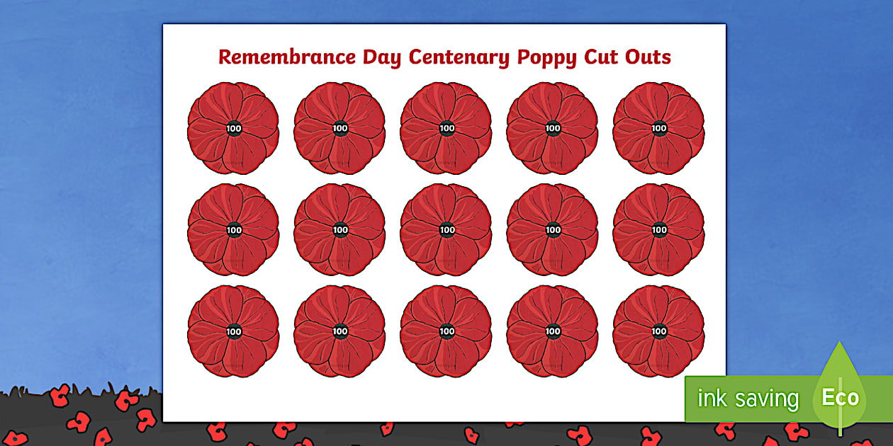 Black and White Remembrance Day Centenary Poppy Cut-Outs