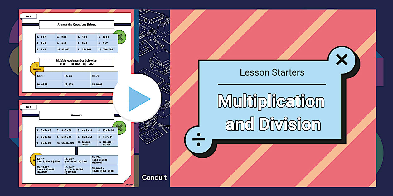 Multiplication and Division: Five Lesson Starters PowerPoint