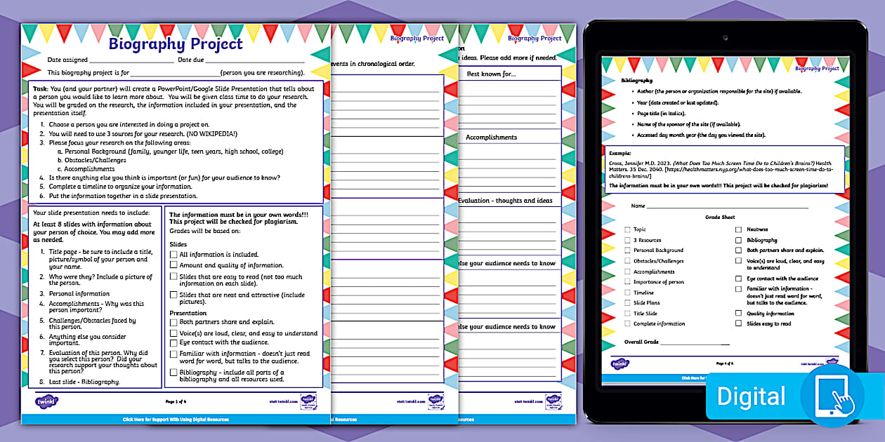 Eighth Grade Biography Project Activity | Twinkl USA