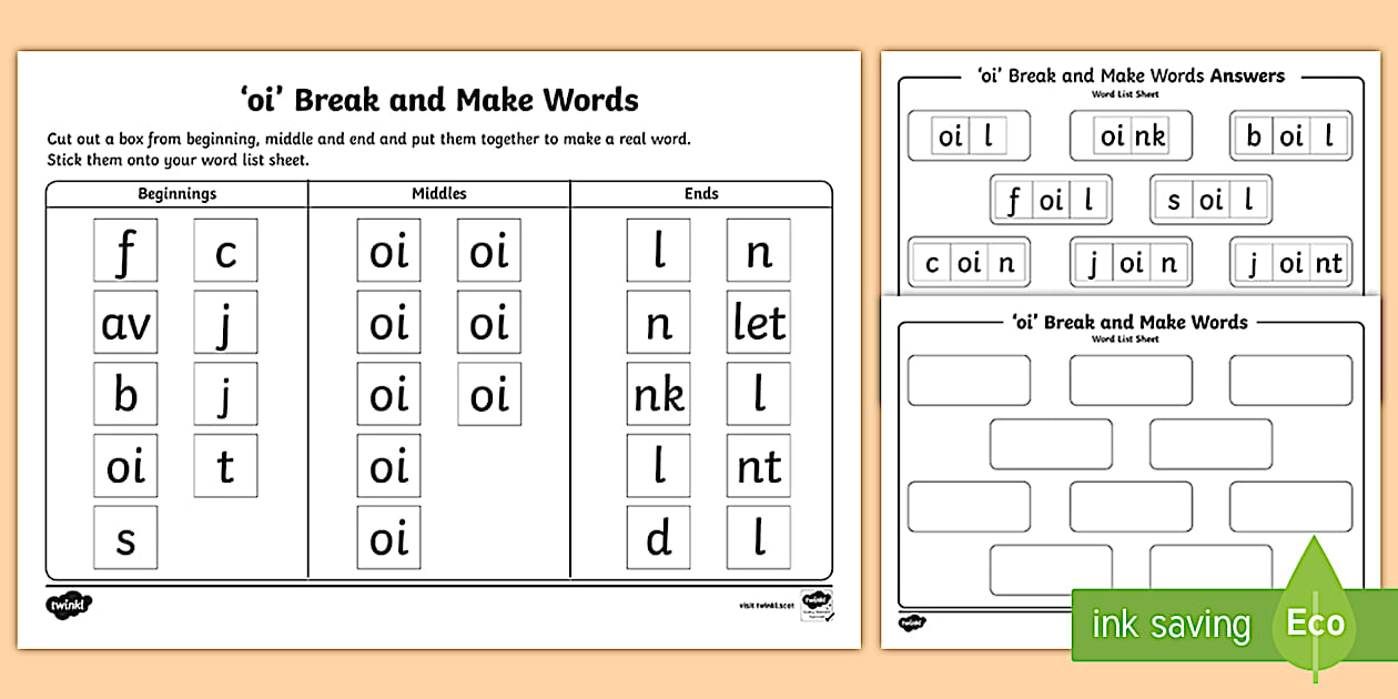 Editable 'oi' Sound Break and Make Worksheet (teacher made)