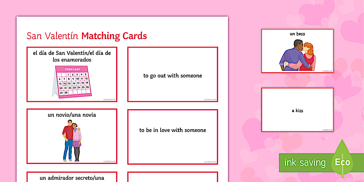 Valentine's Day Matching Cards Spanish - Twinkl