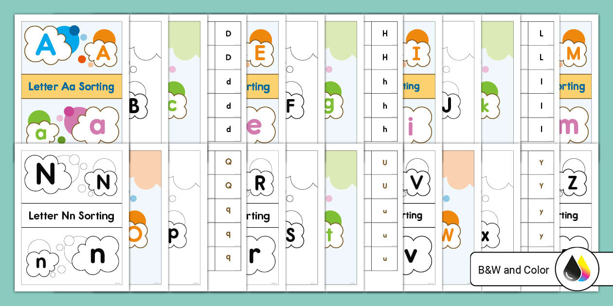 Letters Aa-Zz Sorting File Folder Activity Pack for PreK-K