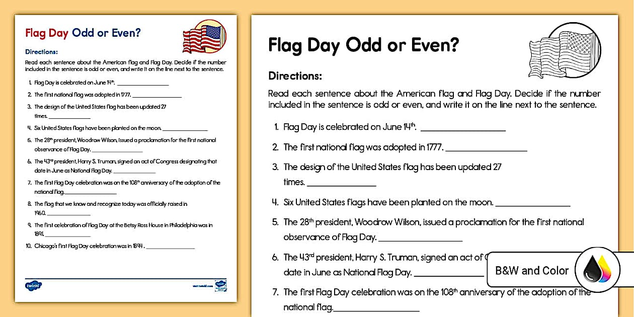 Flag Day Odd or Even Game | Flag Day USA | Twinkl USA