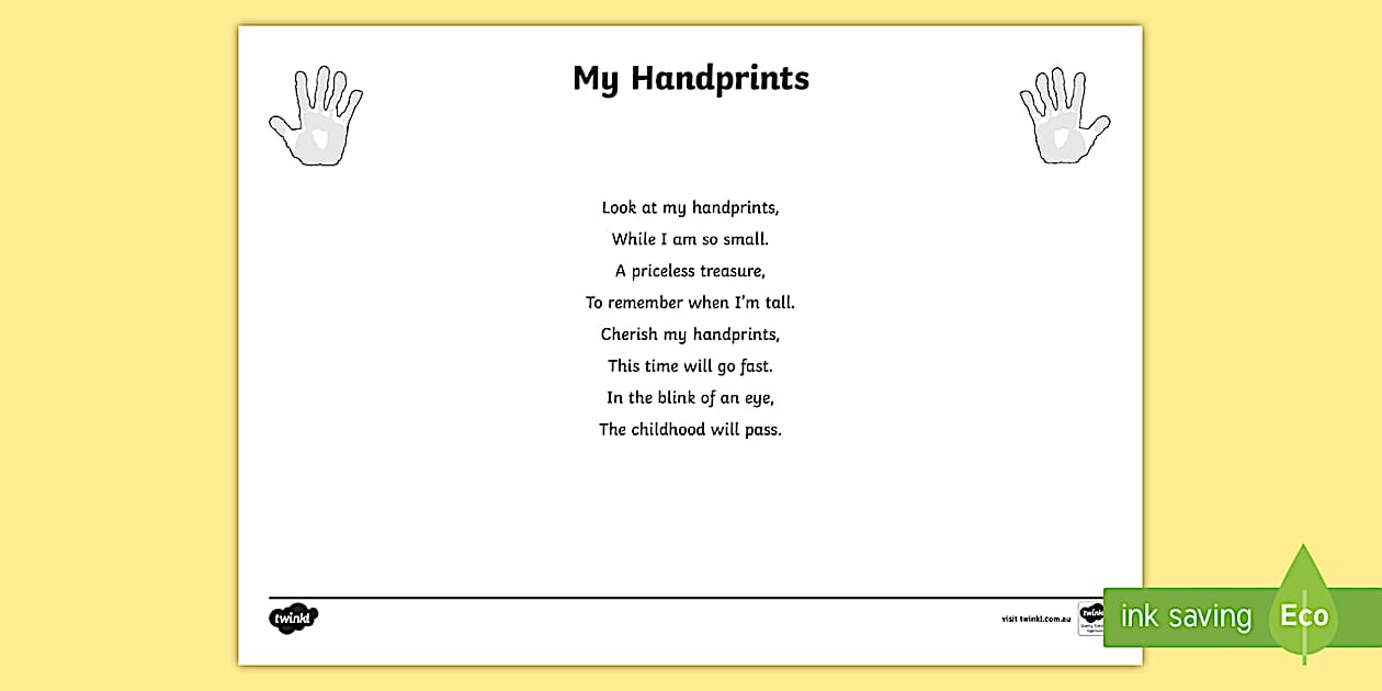 EYLF My Handprints Activity | Handprint Poem (teacher made)