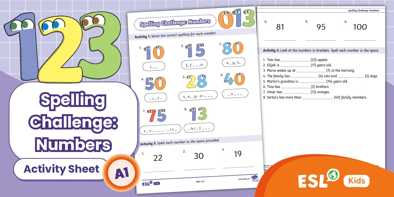 ESL Spelling Challenge: Numbers Activity