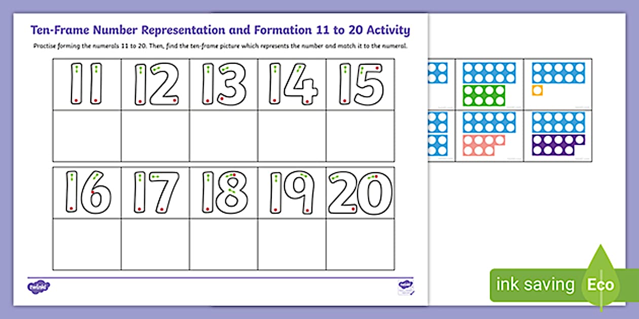 Number Shape Representation and Formation 11-20 Worksheet