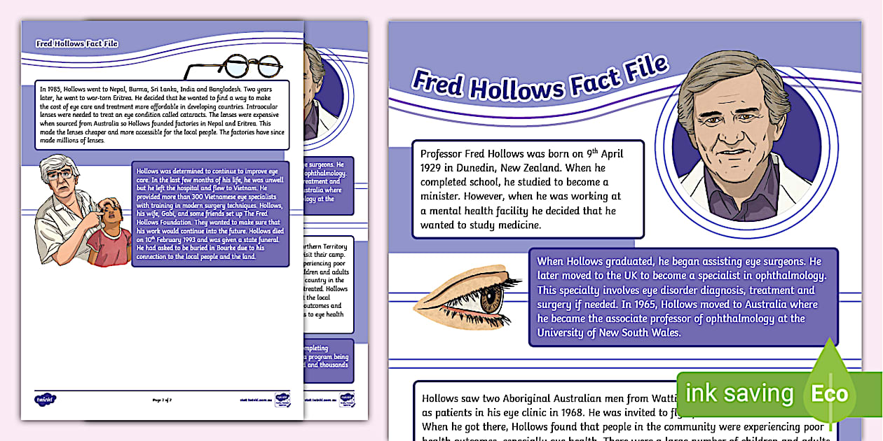 Fred Hollows Fact File - Famous Australians - Fact Files
