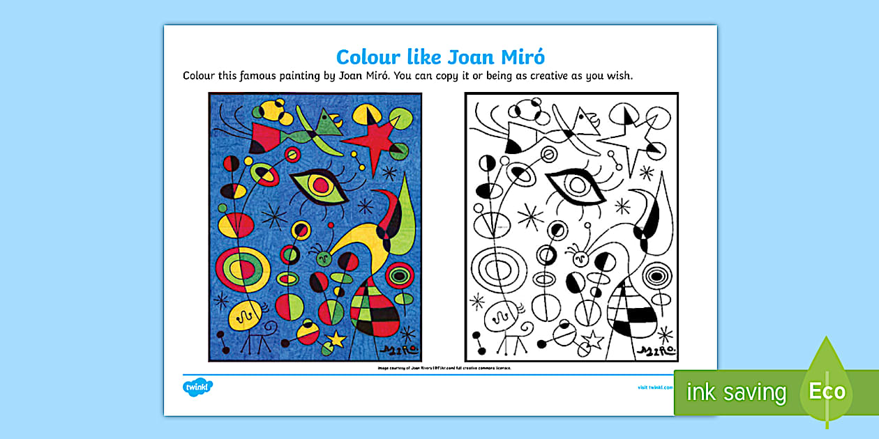 Editable Colour Like Miró Colouring Page (teacher made)