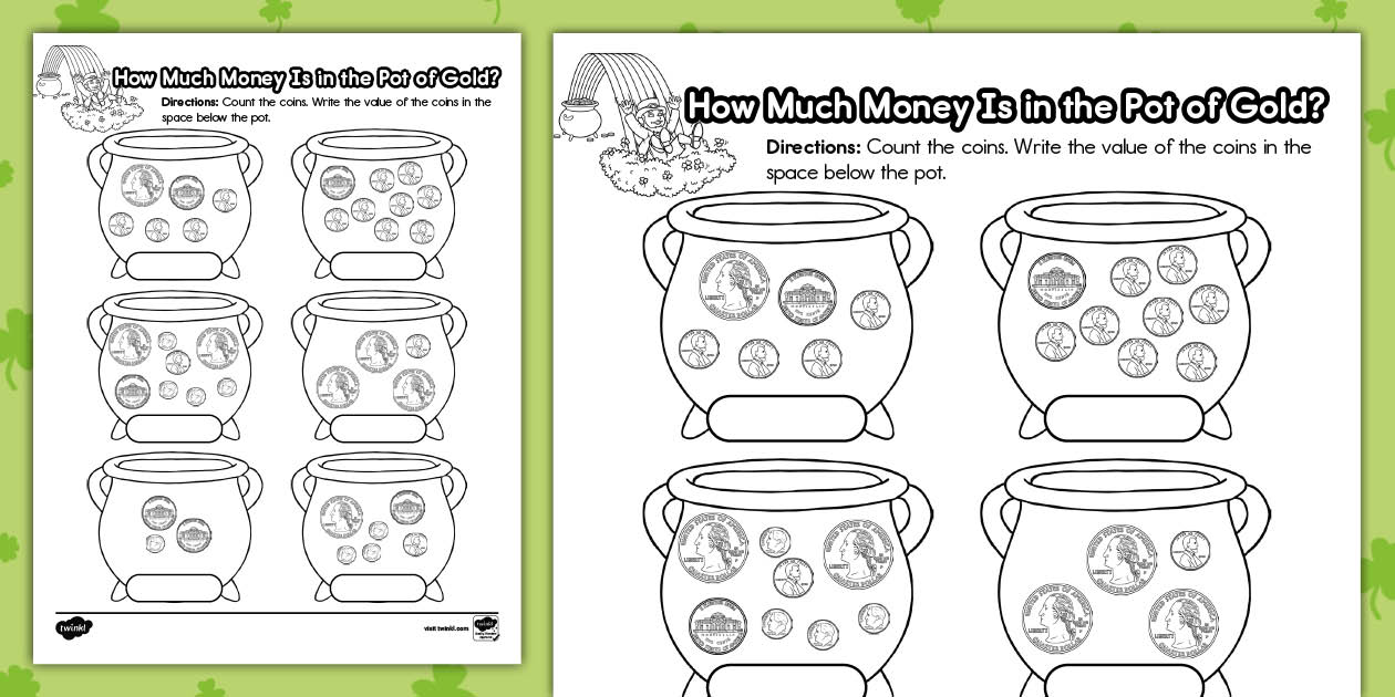 St. Patrick's Day: How Much Money Is in the Pot of Gold? Counting Coins
