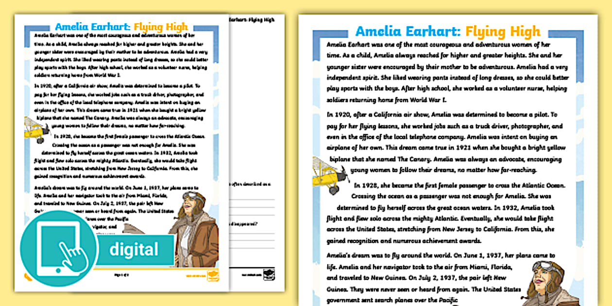 Amelia Earhart Reading Comprehension | Aviation | Twinkl USA