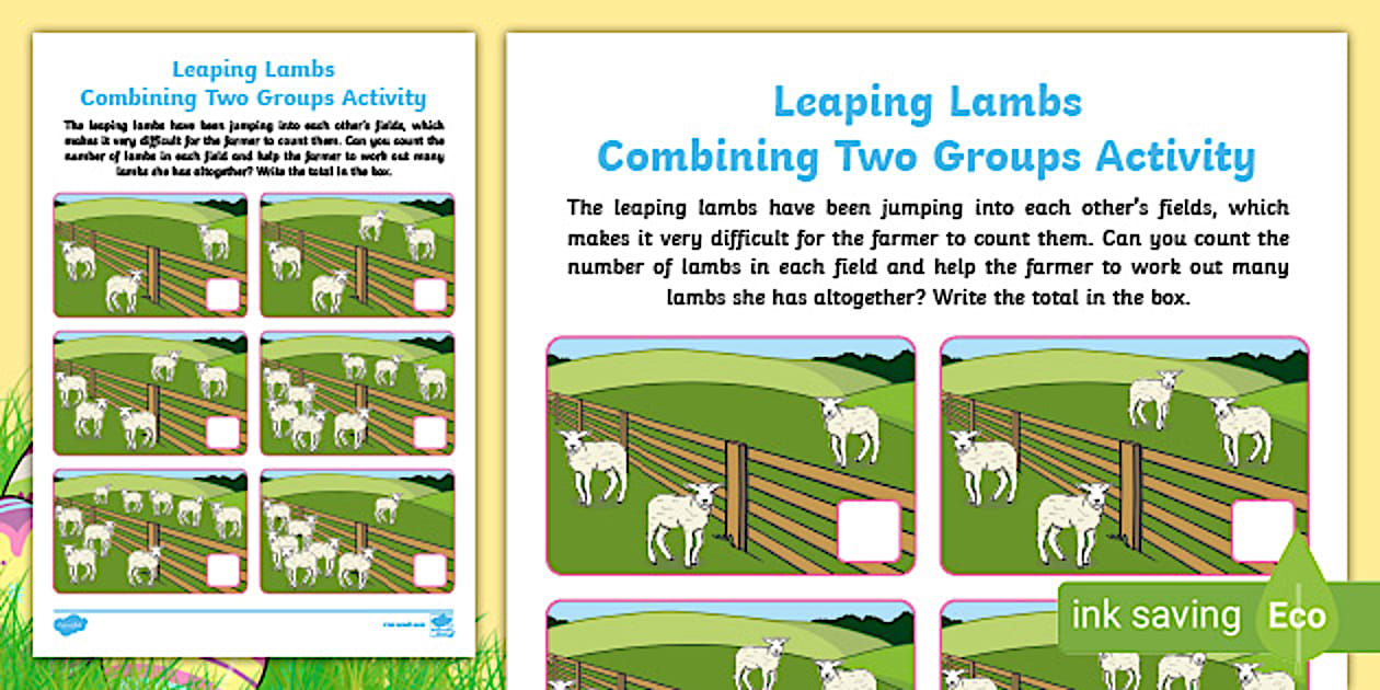 👉 Leaping Lambs Combining Two Groups Activity - Twinkl